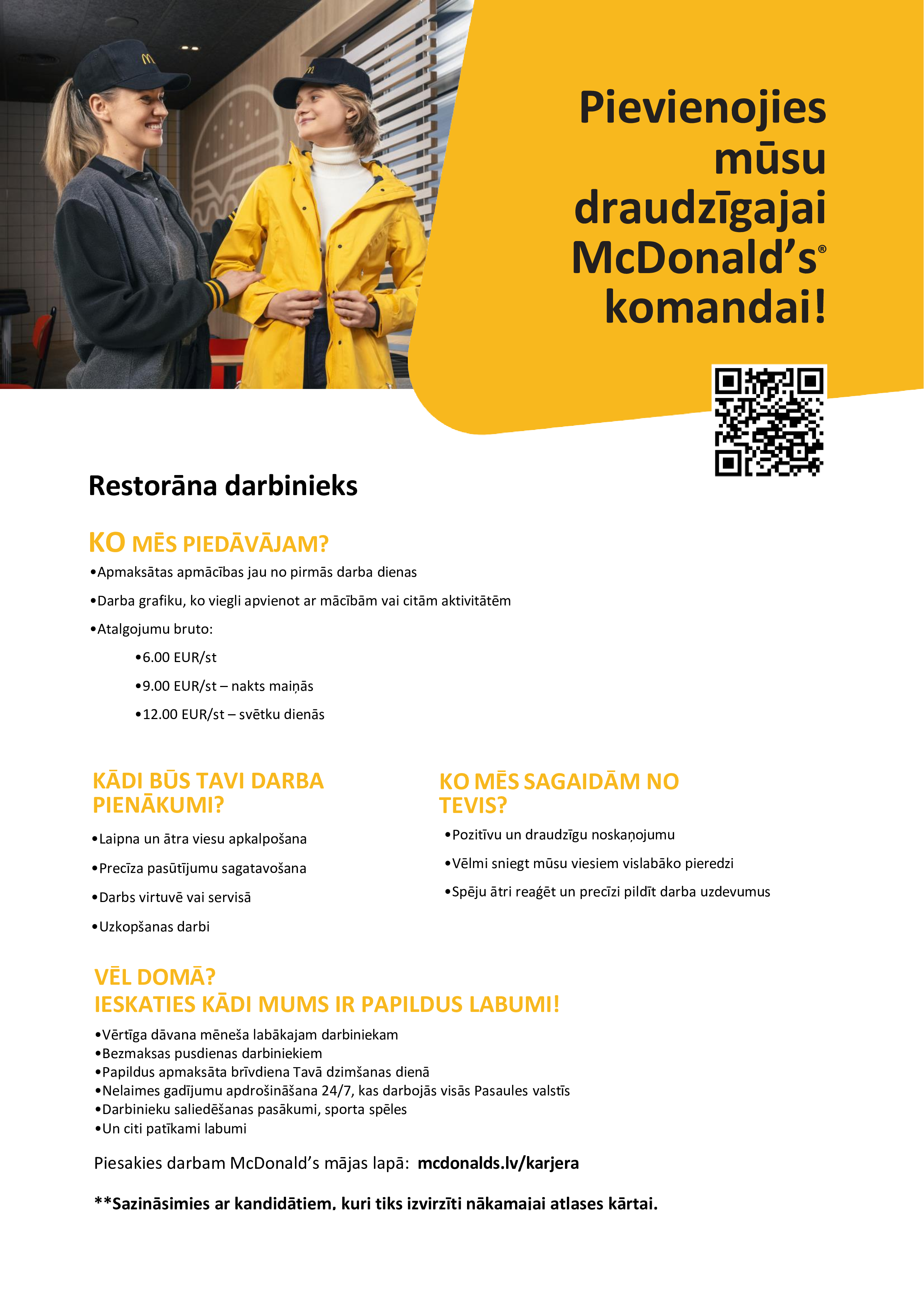 "McDonald's" restorāna darbinieks/-ce | VisiDarbi.lv