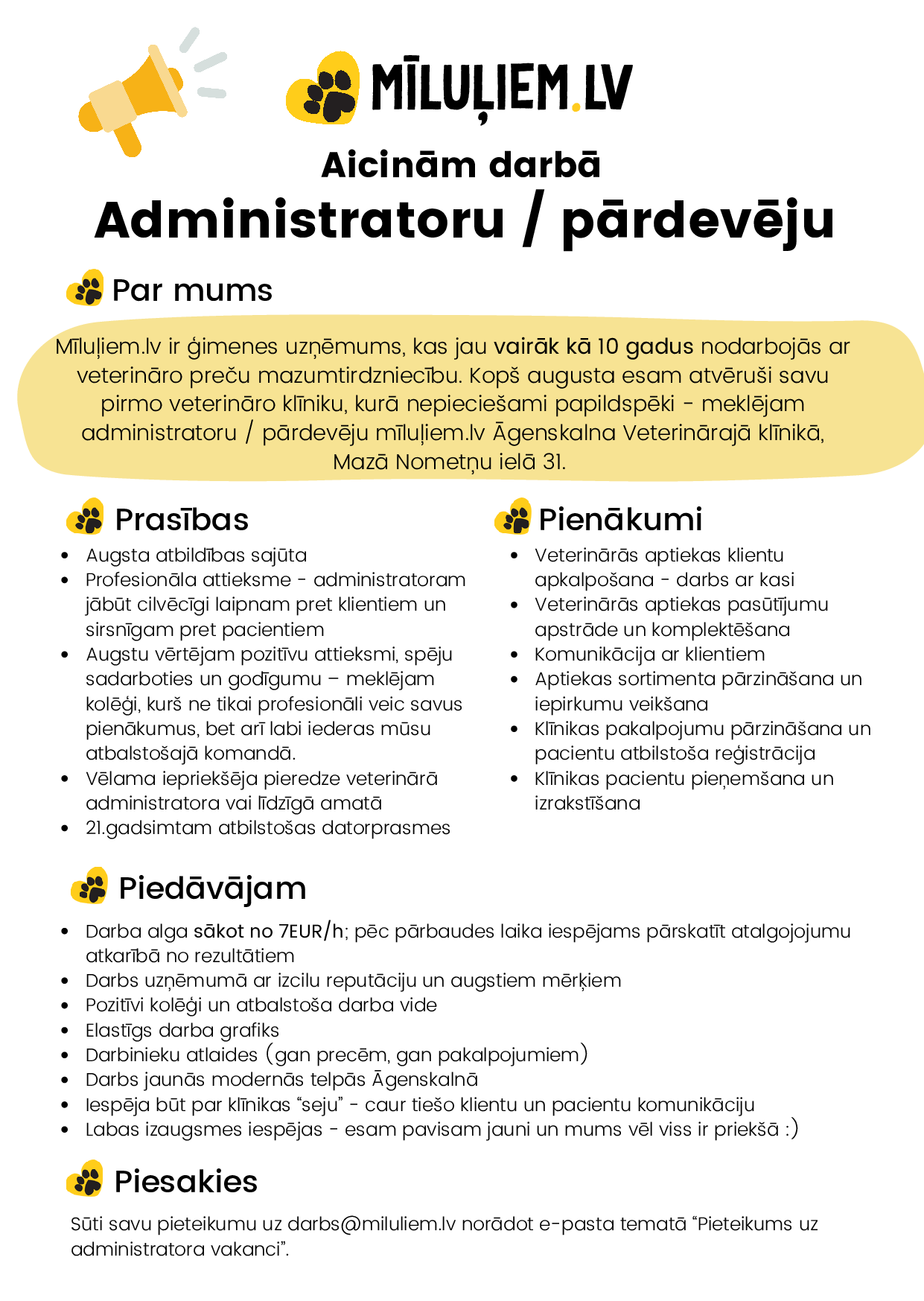 Administrators / Pārdevējs | VisiDarbi.lv