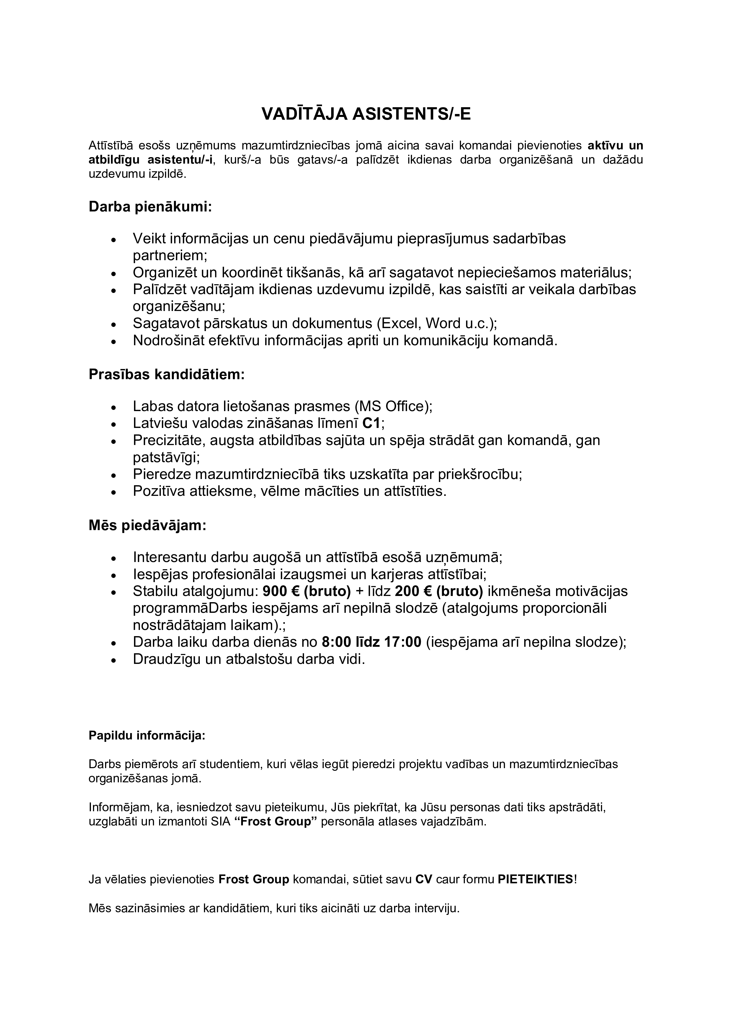 Vadītāja asistents/-e | VisiDarbi.lv
