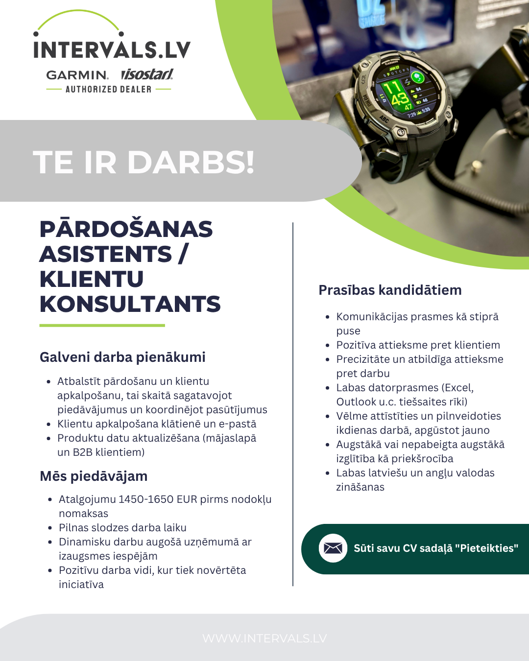 PĀRDOŠANAS ASISTENTS / KLIENTU KONSULTANTS | VisiDarbi.lv