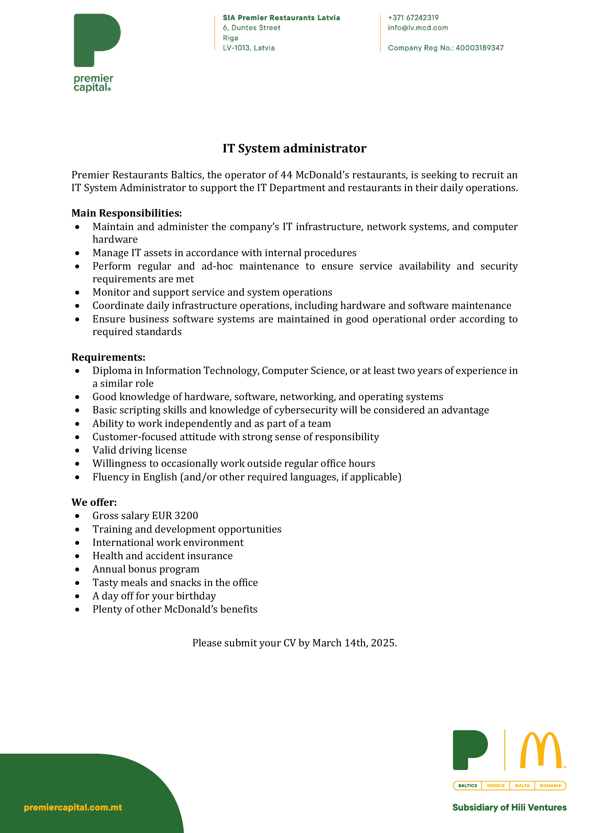 IT System administrator | VisiDarbi.lv